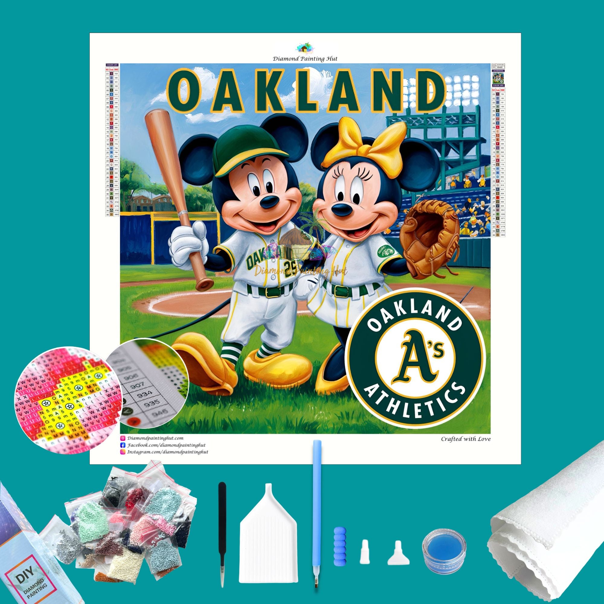 A's Mickey & Minnie MLB Diamond Painting - 30x30cm / Full Round Drill ...