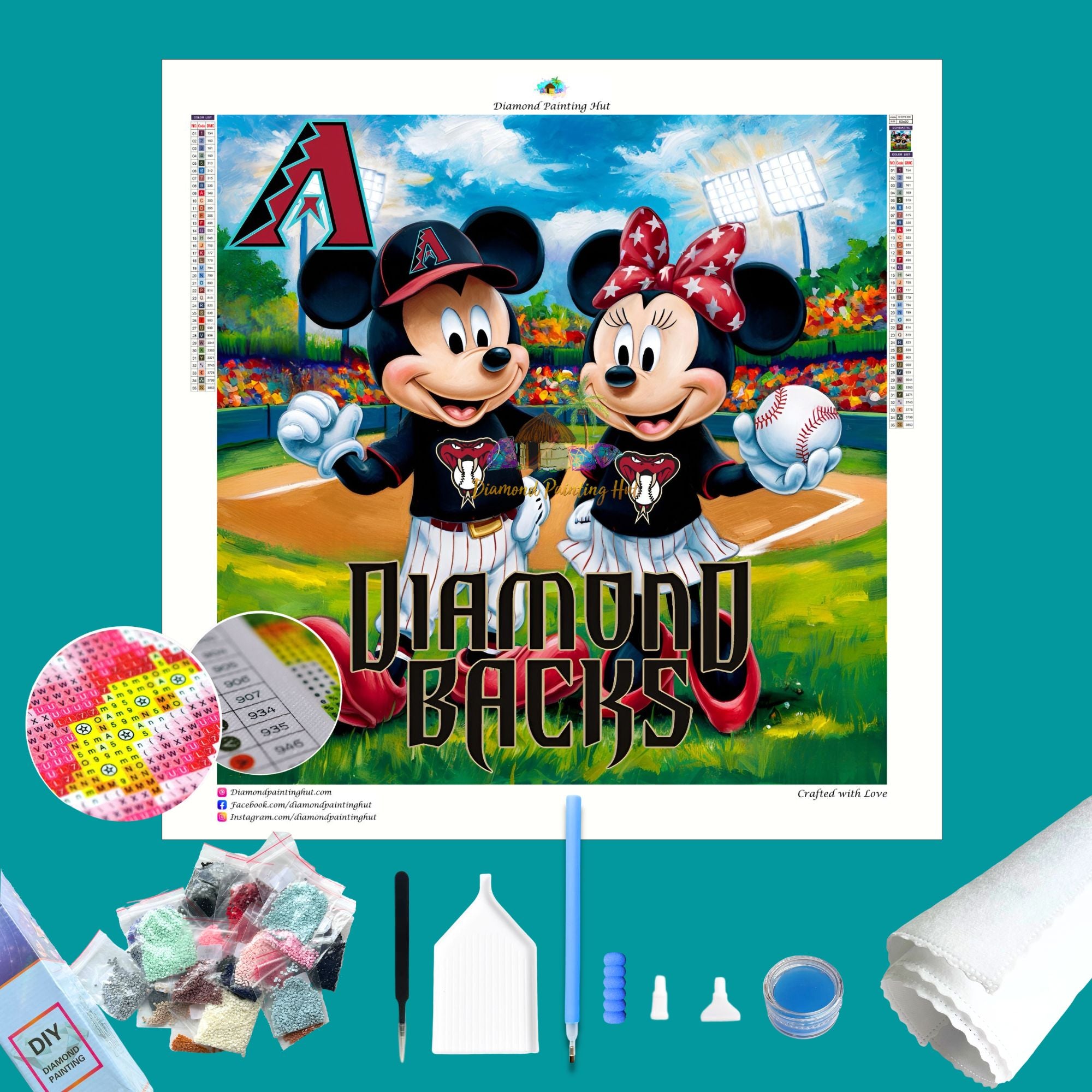 Diamondbacks Mickey & Minnie MLB Diamond Painting - 30x30cm / Full ...