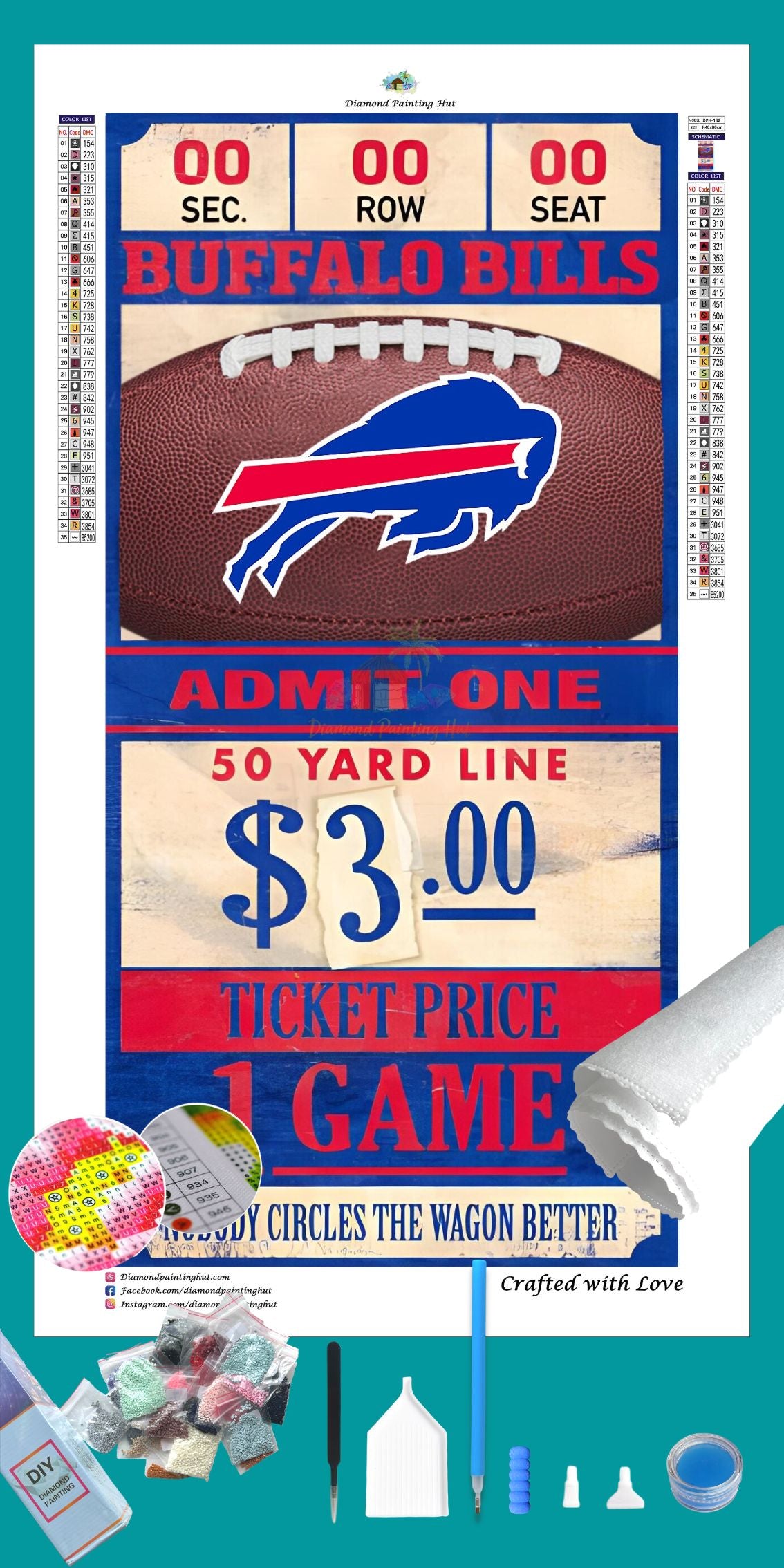 Buffalo Bills NFL Ticket Diamond Painting - 30x60cm / Full Round Drill ...