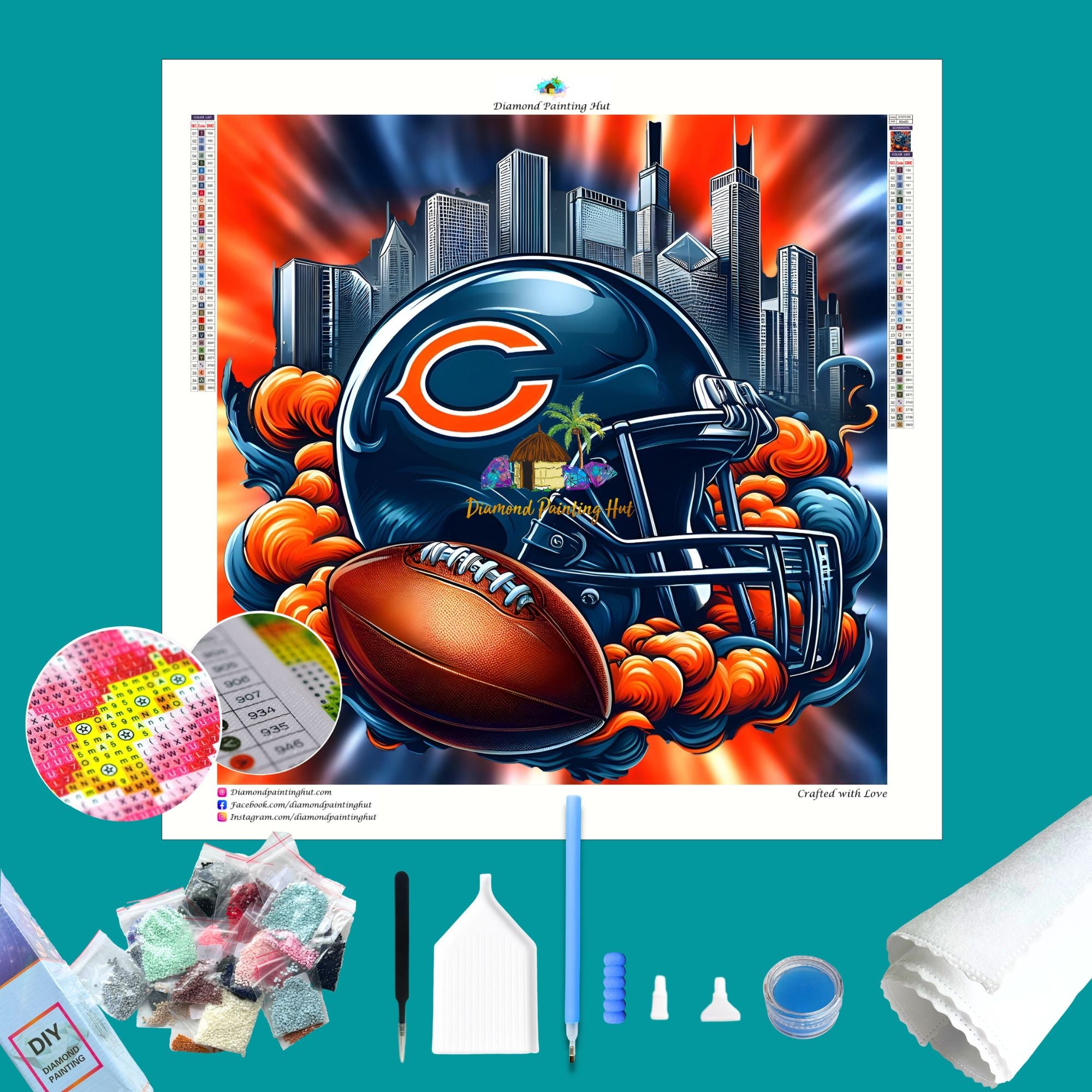 Chicago Bears NFL Helmet Diamond Painting - 30x30cm / Full Round Drill ...