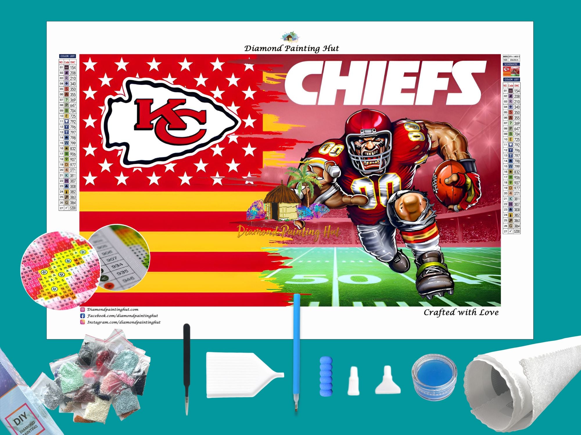 Chiefs NFL Flag Diamond Painting - 50x30 cm / Full Round Drill ...