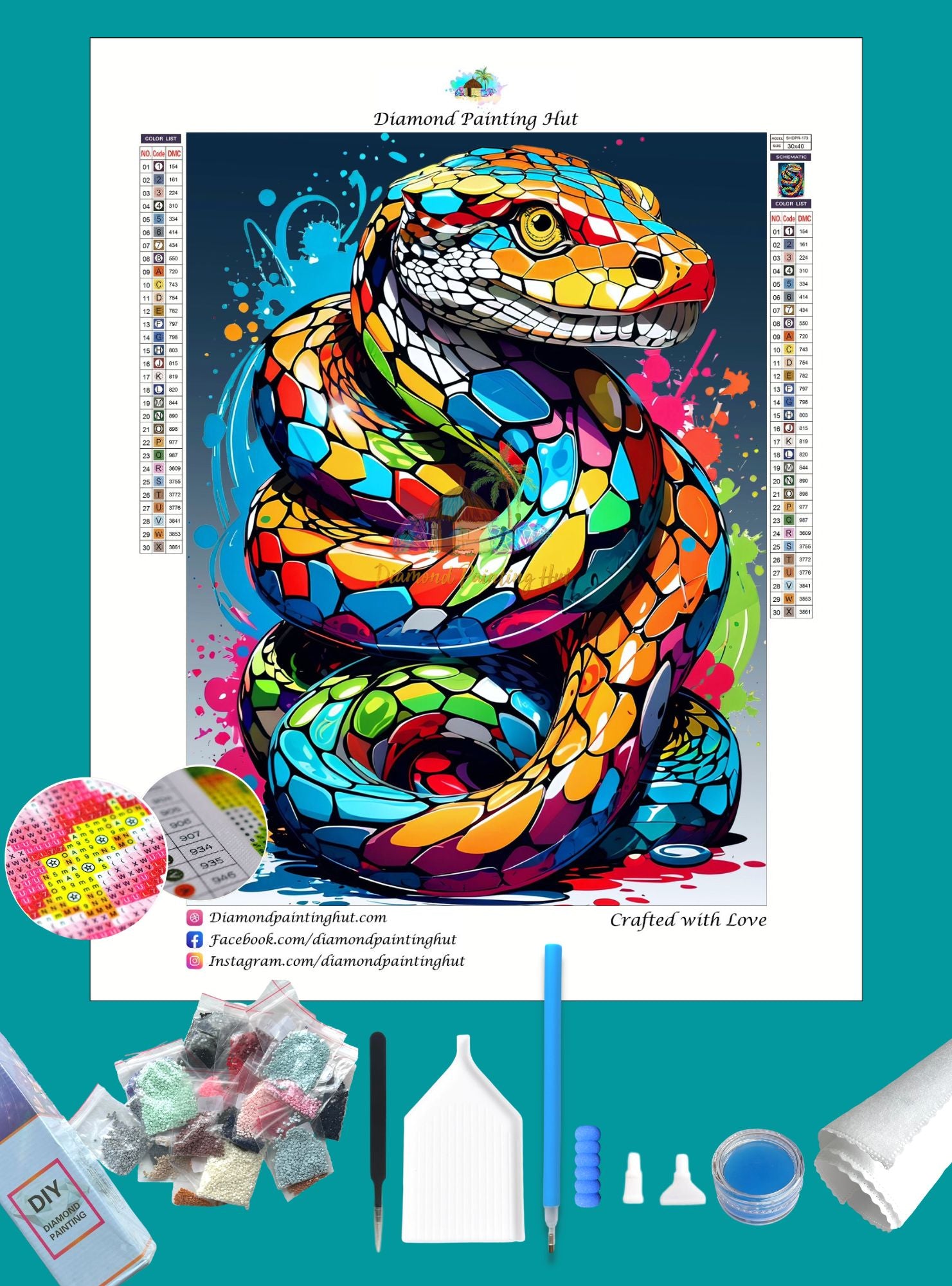 Colored Snake Diamond Painting - 20x30cm / Full Round Drill - Diamond ...