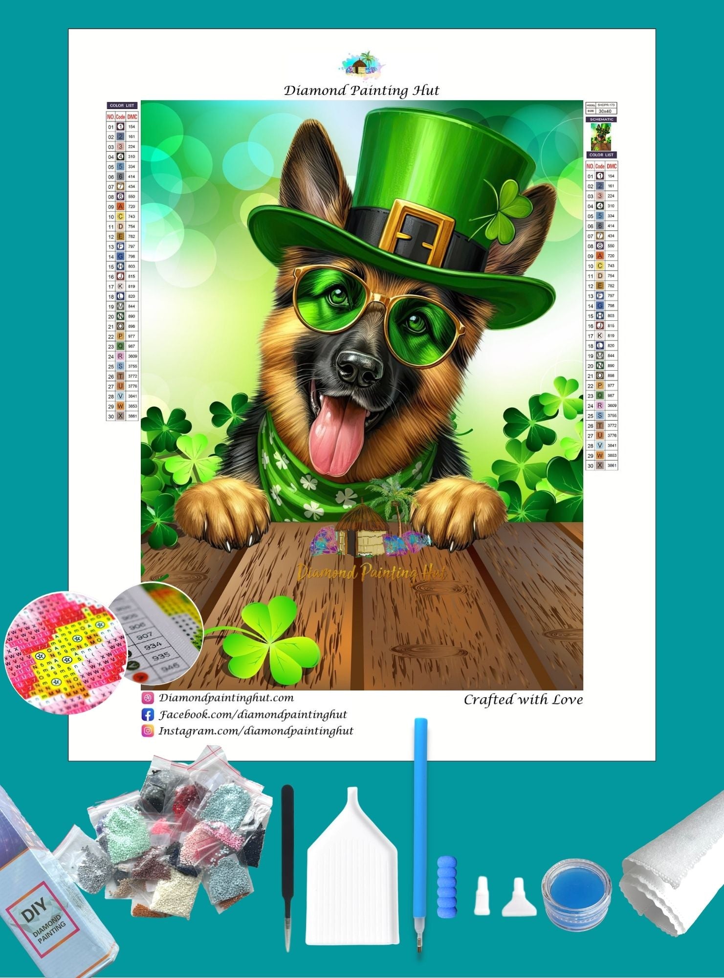 German Shepperd Saint Patrick - Diamond Painting Hut