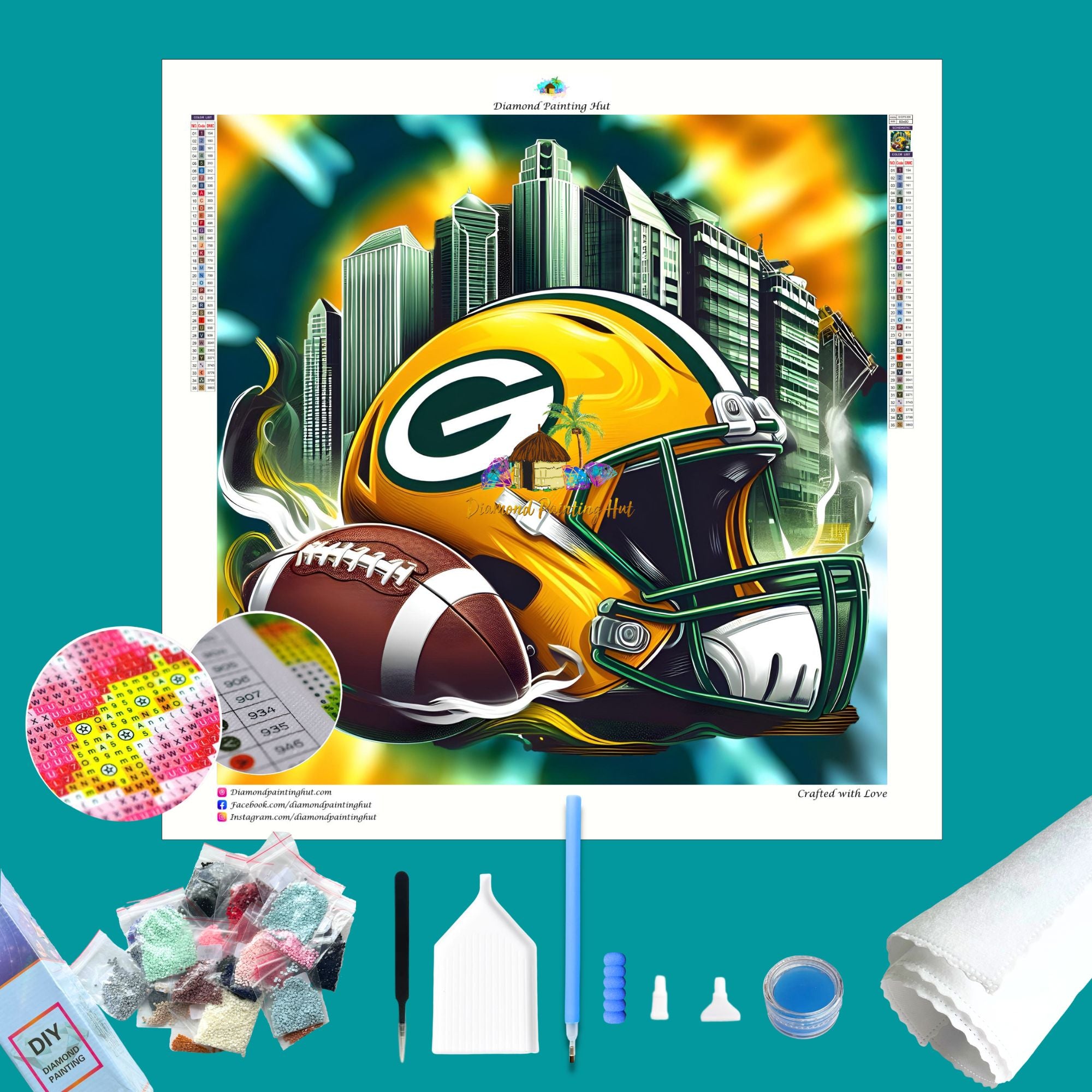 Green Bay Packers NFL Helmet Diamond Painting - 30x30cm / Full Round ...