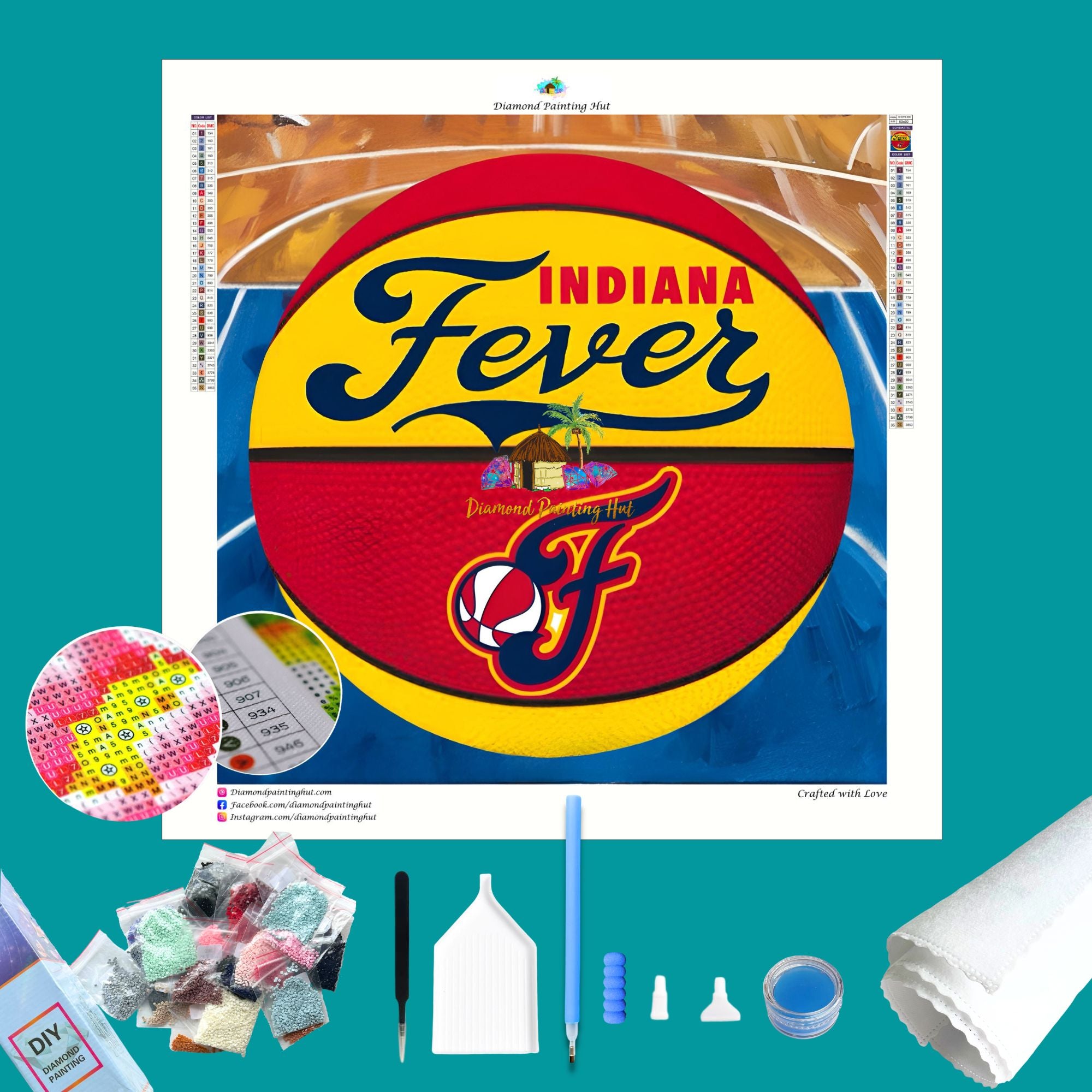 Indiana Fever WNBA Diamond Painting - 30x30cm / Wood Floor / Full Round ...