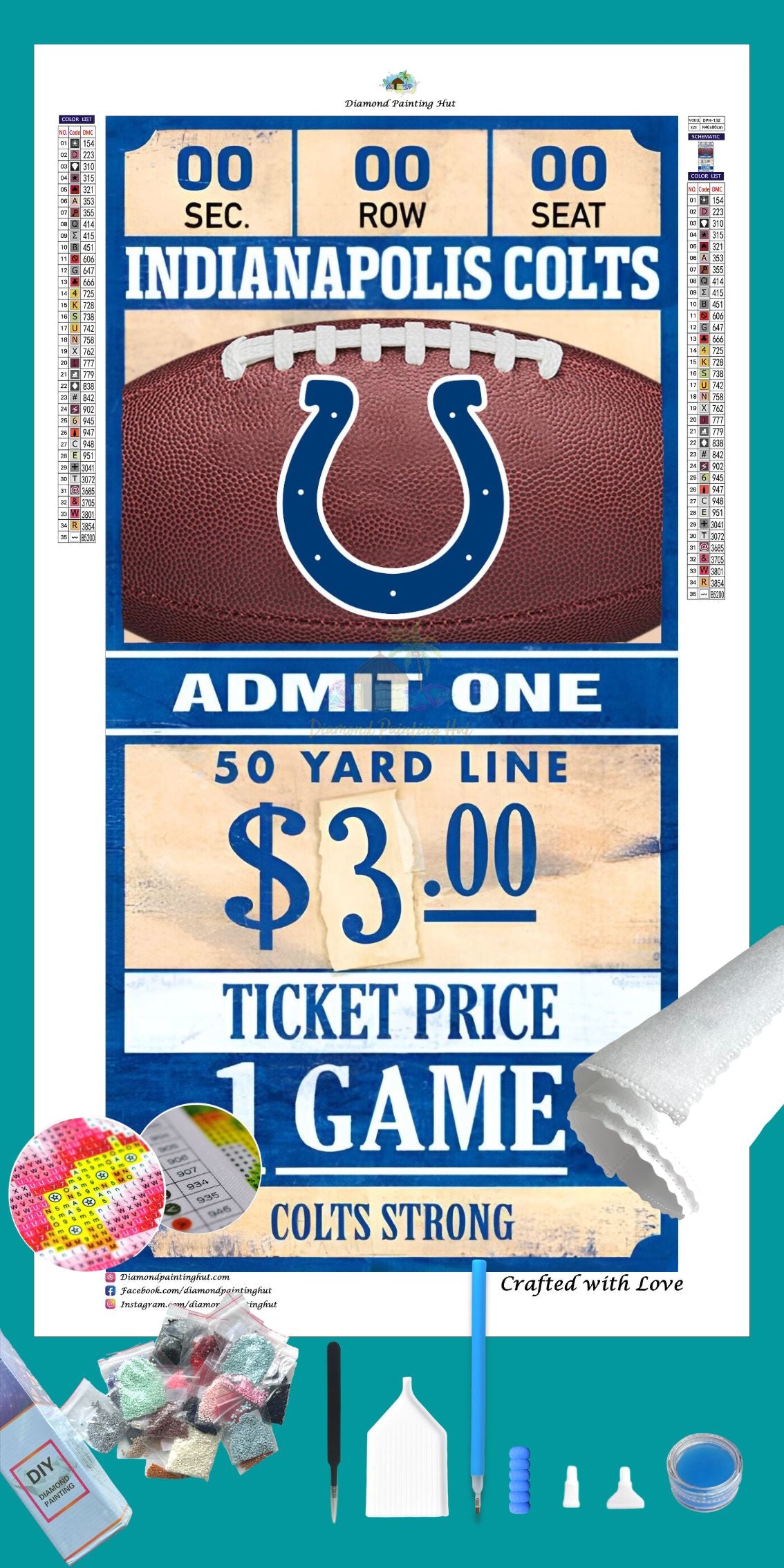 Indianapolis Colts NFL Ticket Diamond Painting - 30x60cm / Full Round ...
