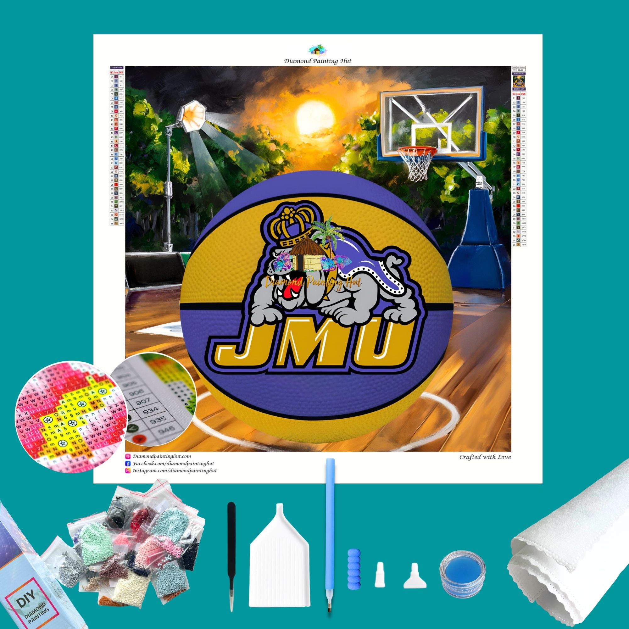JMU Basketball Diamond Painting - 30x30cm / Outside Court / Full Round ...