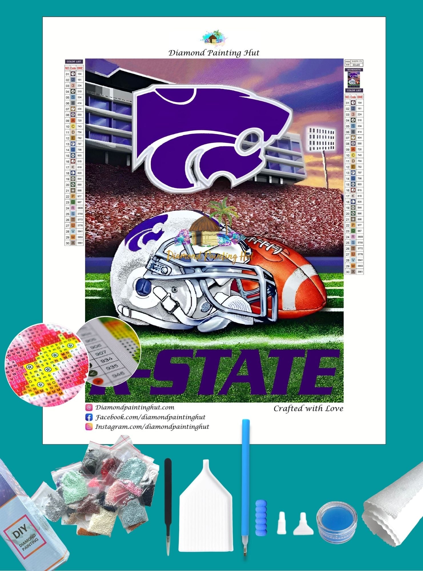 Kansas State NCAA Home Diamond Painting - 22x30cm / Full Round Drill ...
