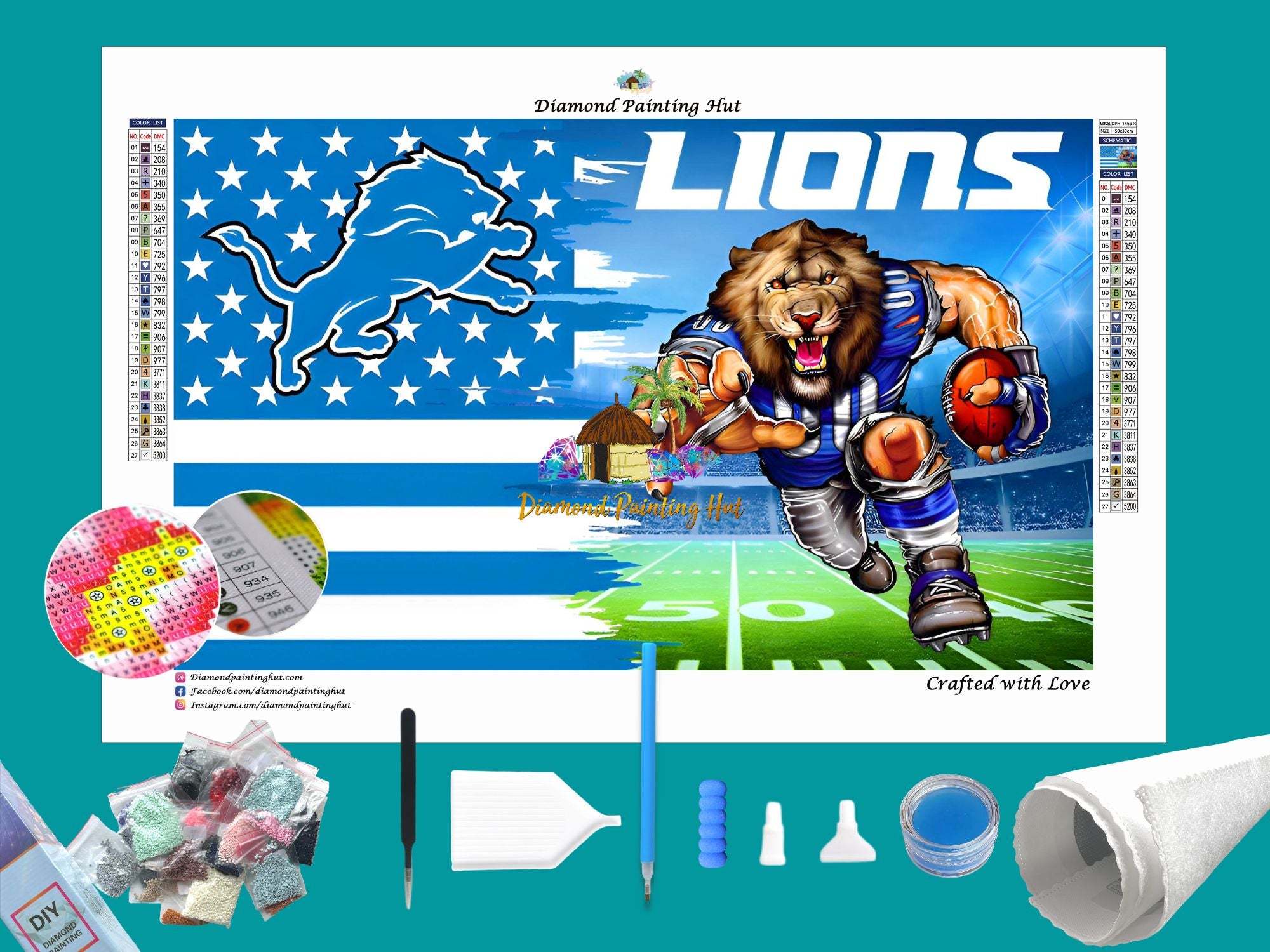 Lions NFL Flag Diamond Painting - 50x30 cm / Full Round Drill - Diamond ...