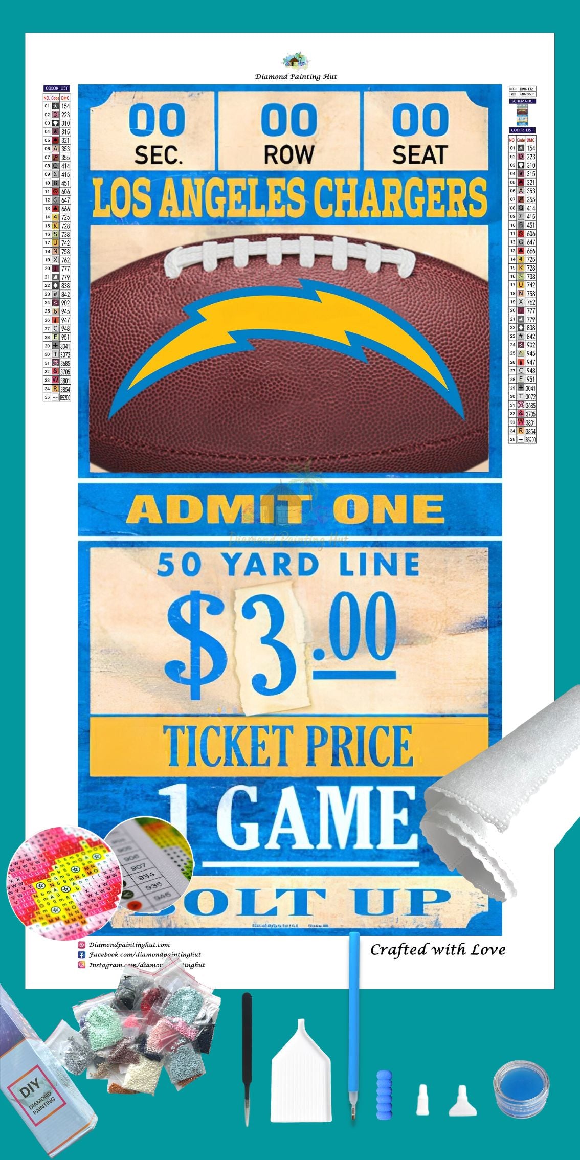 Los Angeles Chargers NFL Ticket Diamond Painting - Diamond Painting Hut