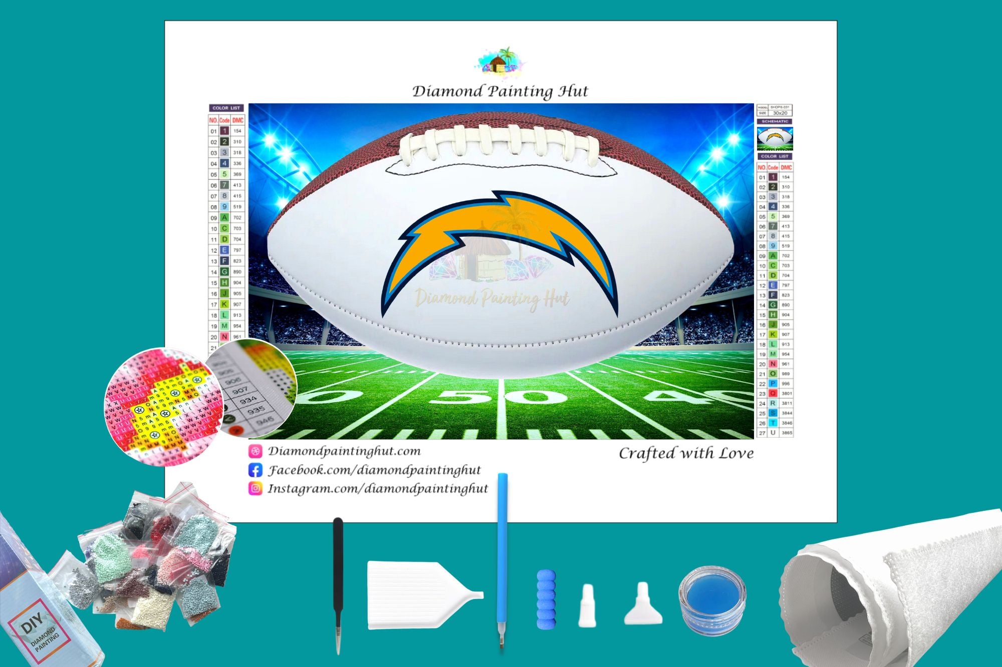 Los Angeles Chargers White NFL Football Diamond Painting - 30x20cm ...