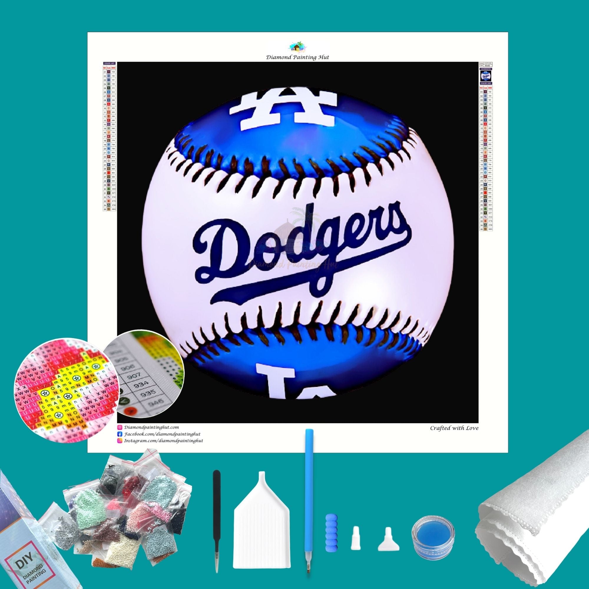 Los Angeles Dodgers MLB Diamond Painting - 40x40cm / Solid Black / Full ...