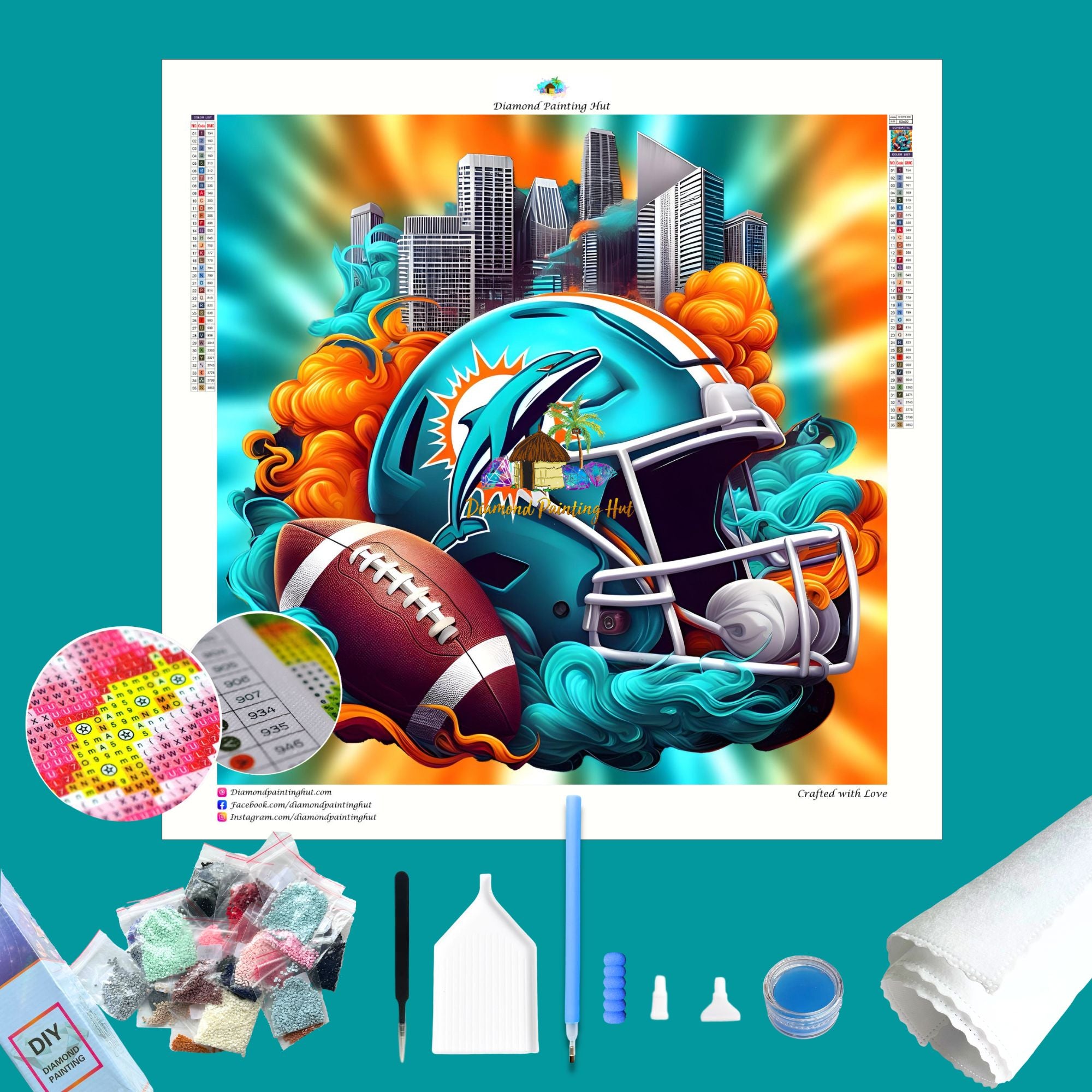 Miami Dolphins NFL Helmet Diamond Painting - 30x30cm / Full Round Drill ...