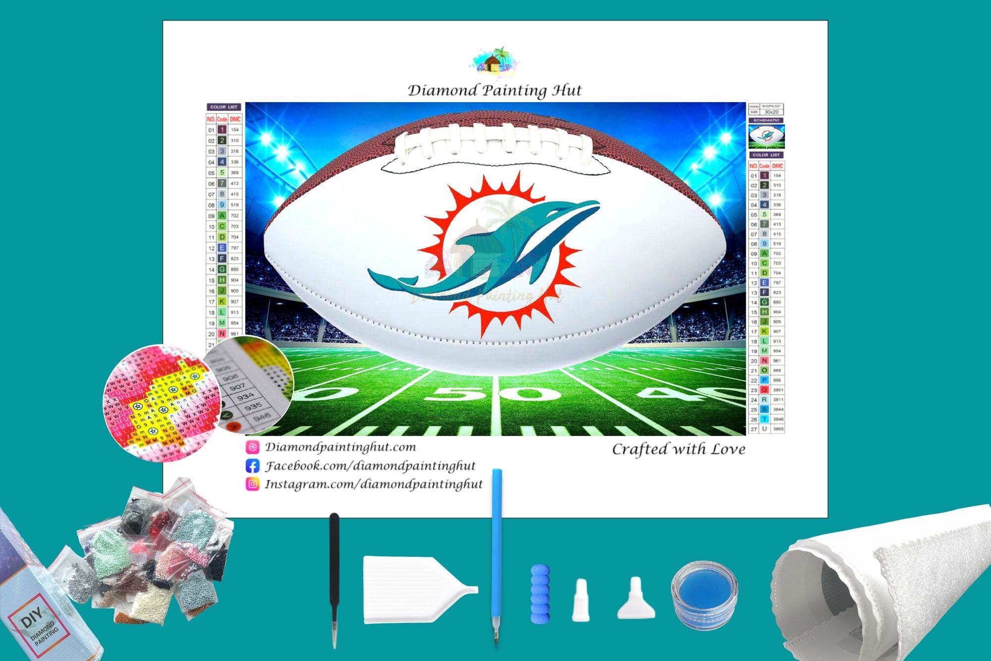 Miami Dolphins White NFL Football Diamond Painting - Diamond Painting Hut