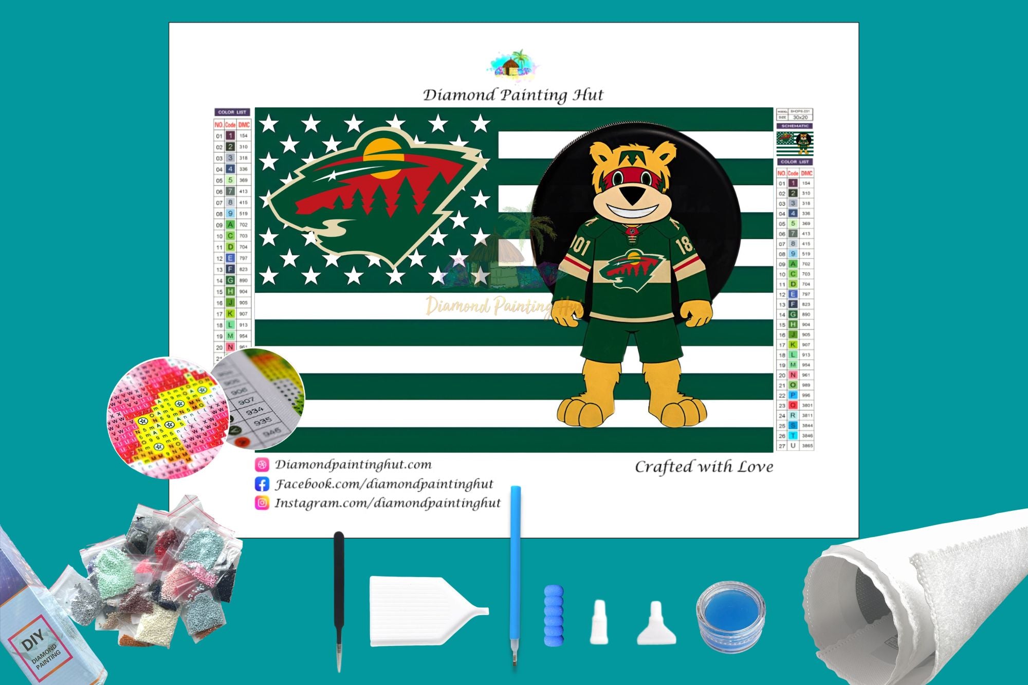 Minnesota NHL Mascot Flag Diamond Painting - 45x30cm / Full Round Drill ...