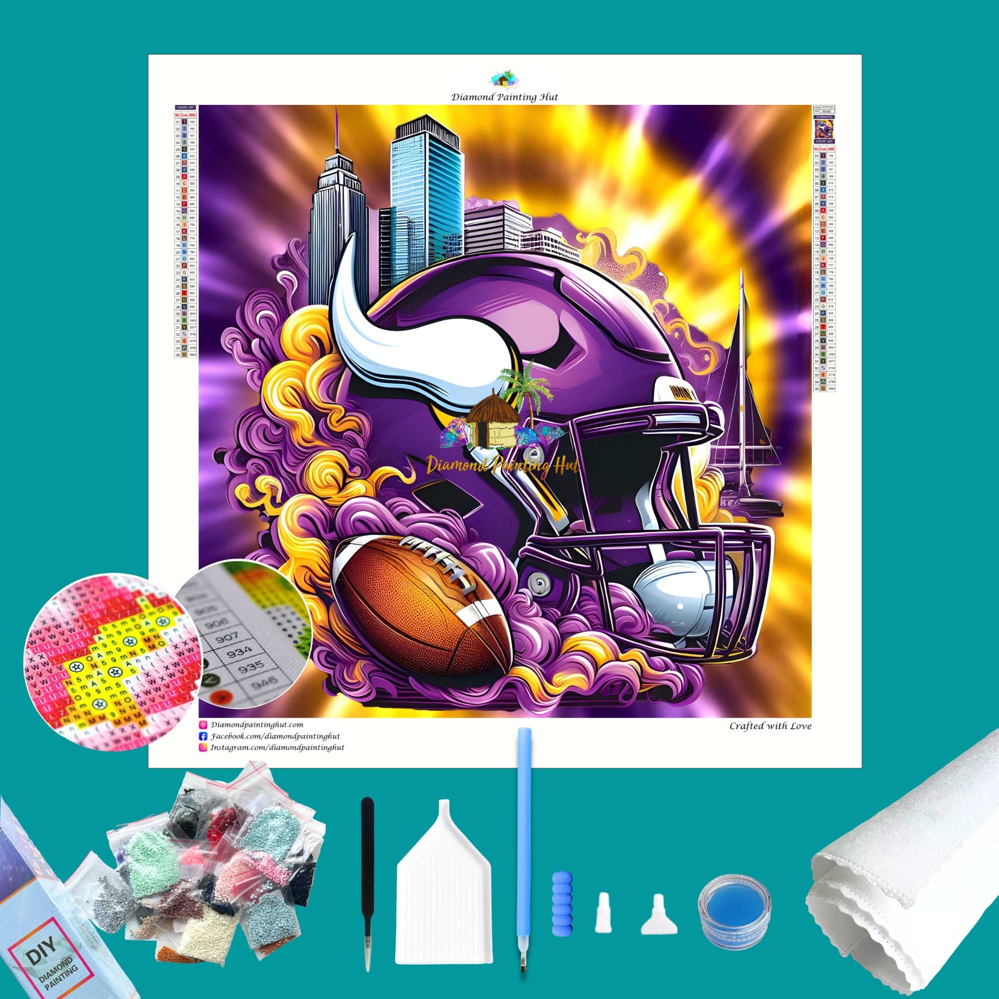 Minnesota Vikings NFL Helmet Diamond Painting - 30x30cm / Full Round ...
