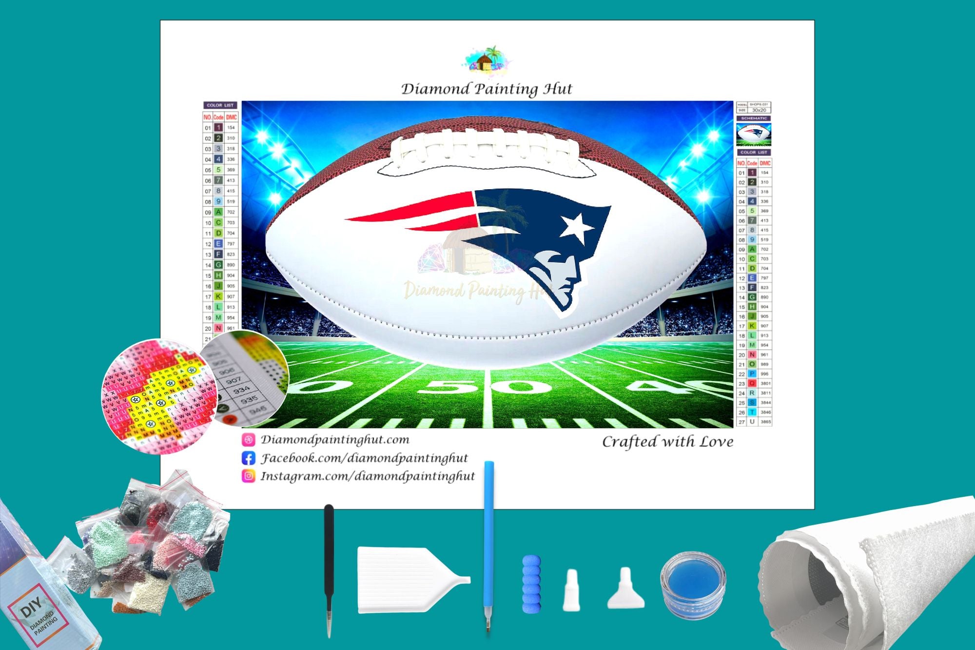New England Patriots White NFL Football - 30x20cm / A / Full Round ...