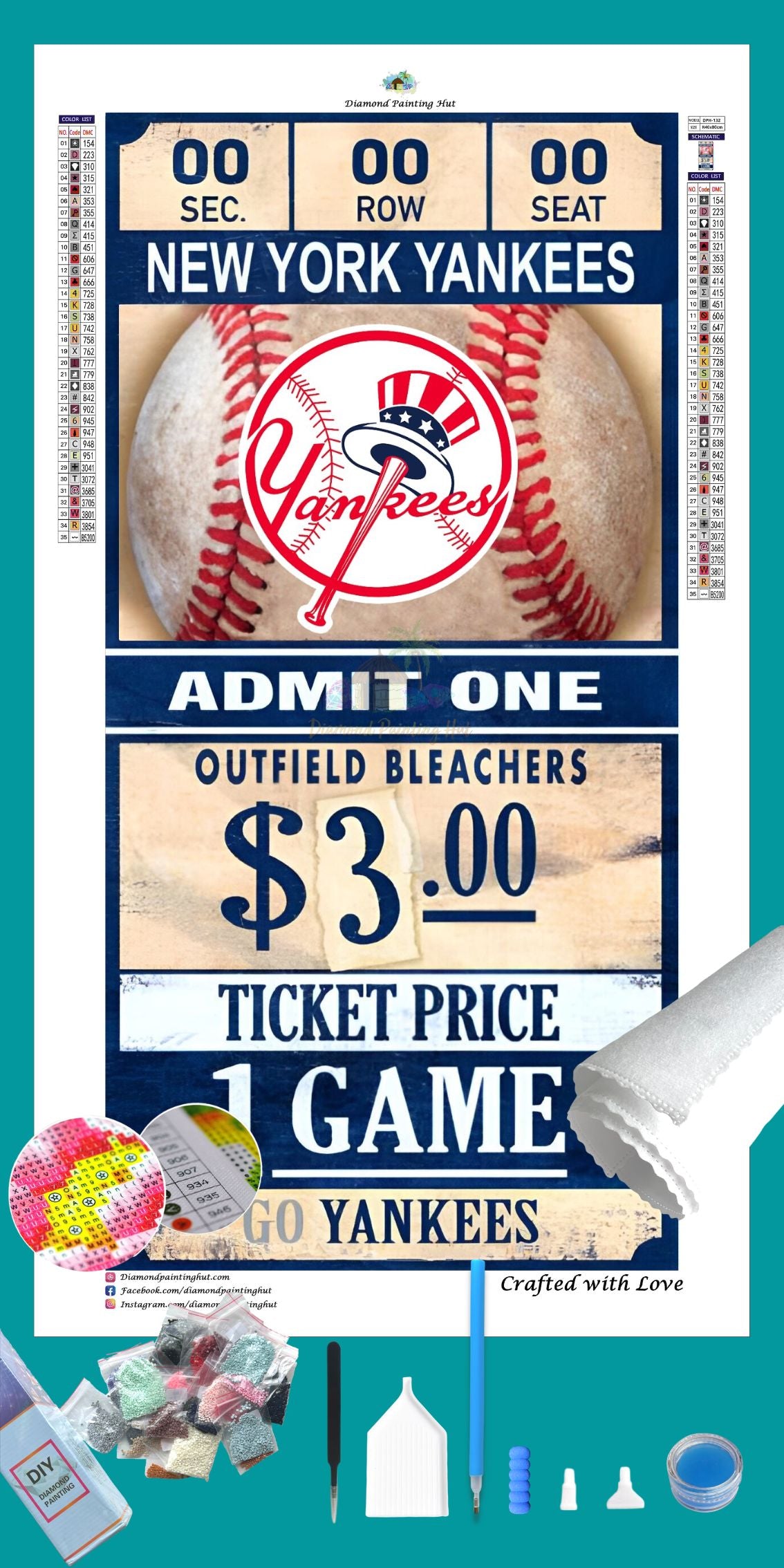 New York Yankees MLB Ticket Diamond Painting - 30x60cm / Full Round ...