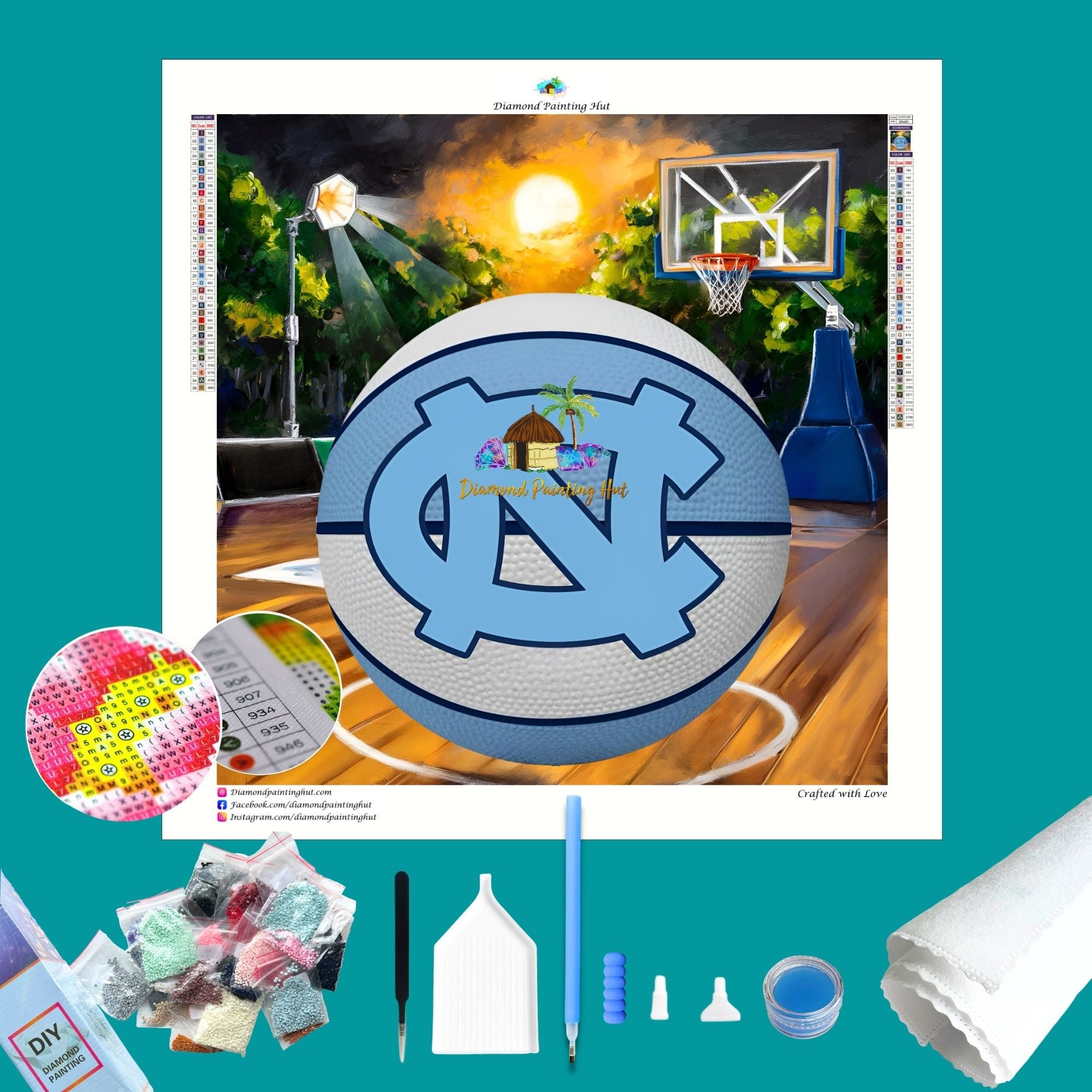 North Carolina Basketball Diamond Painting - 30x30cm / Outside Court ...