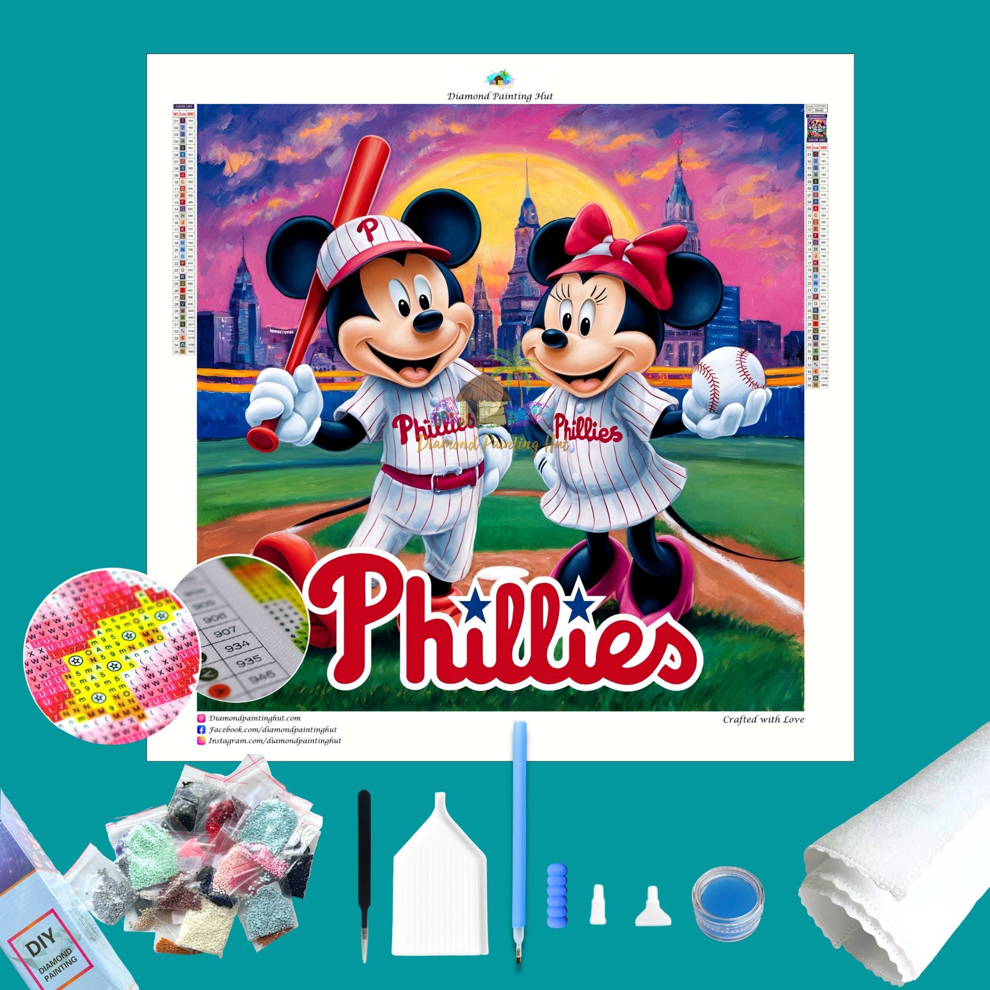 Phillies Mickey & Minnie MLB Diamond Painting - 30x30cm / Full Round ...