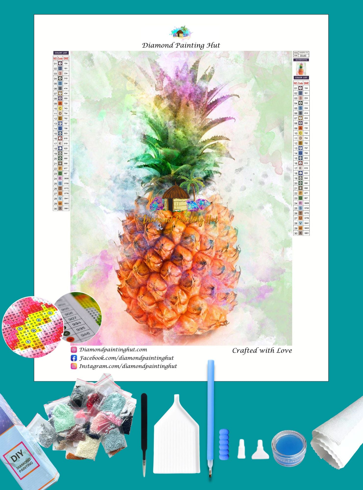 Pineapple Diamond Painting - 22x30cm / Full Round Drill - Diamond ...