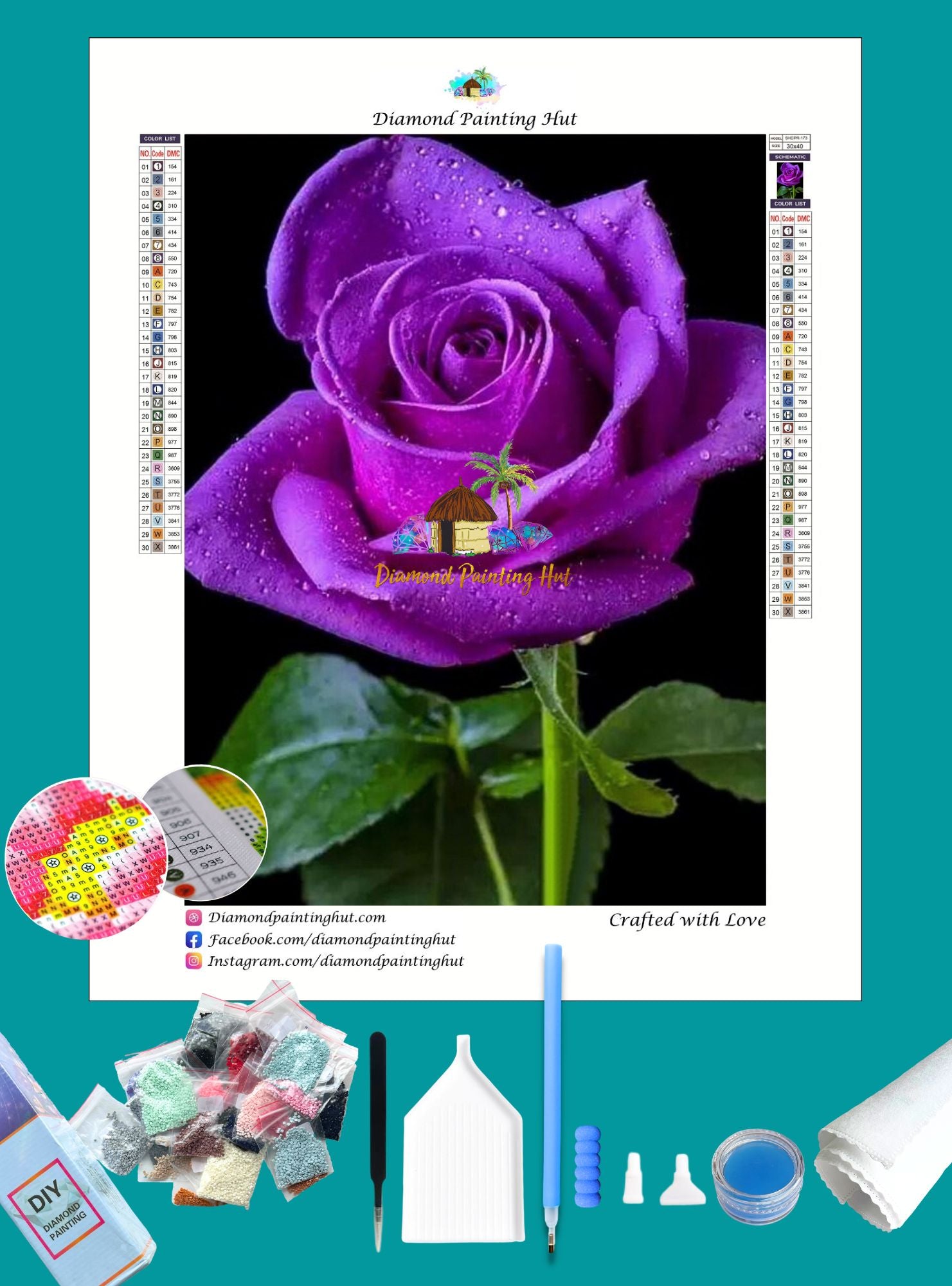 Purple Rose Diamond Painting - 20x30cm / Full Round Drill - Diamond ...