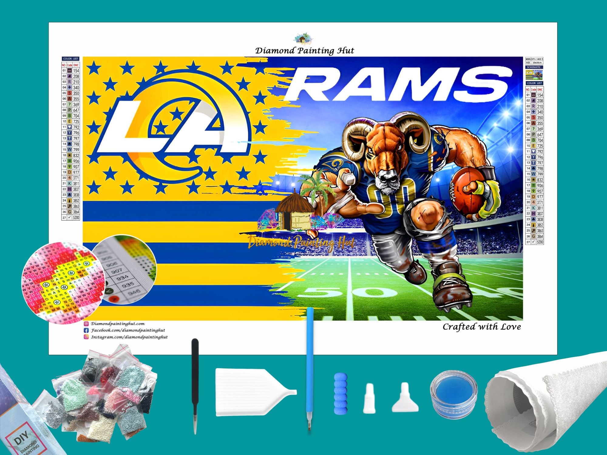 Rams NFL Flag Diamond Painting - 50x30 cm / Full Round Drill - Diamond ...