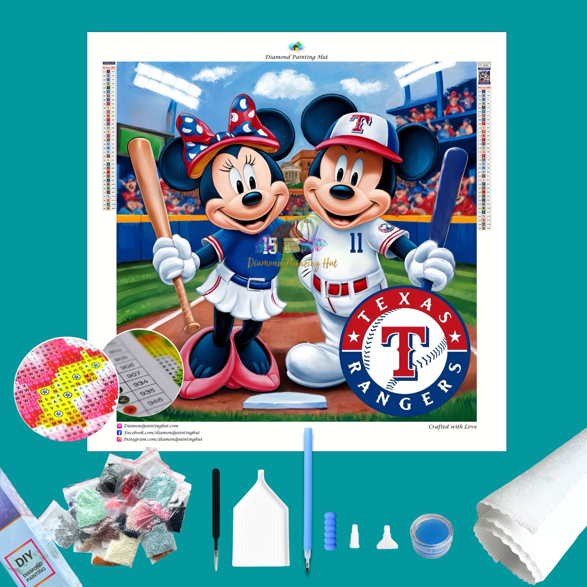 Rangers Mickey & Minnie MLB Diamond Painting - Diamond Painting Hut