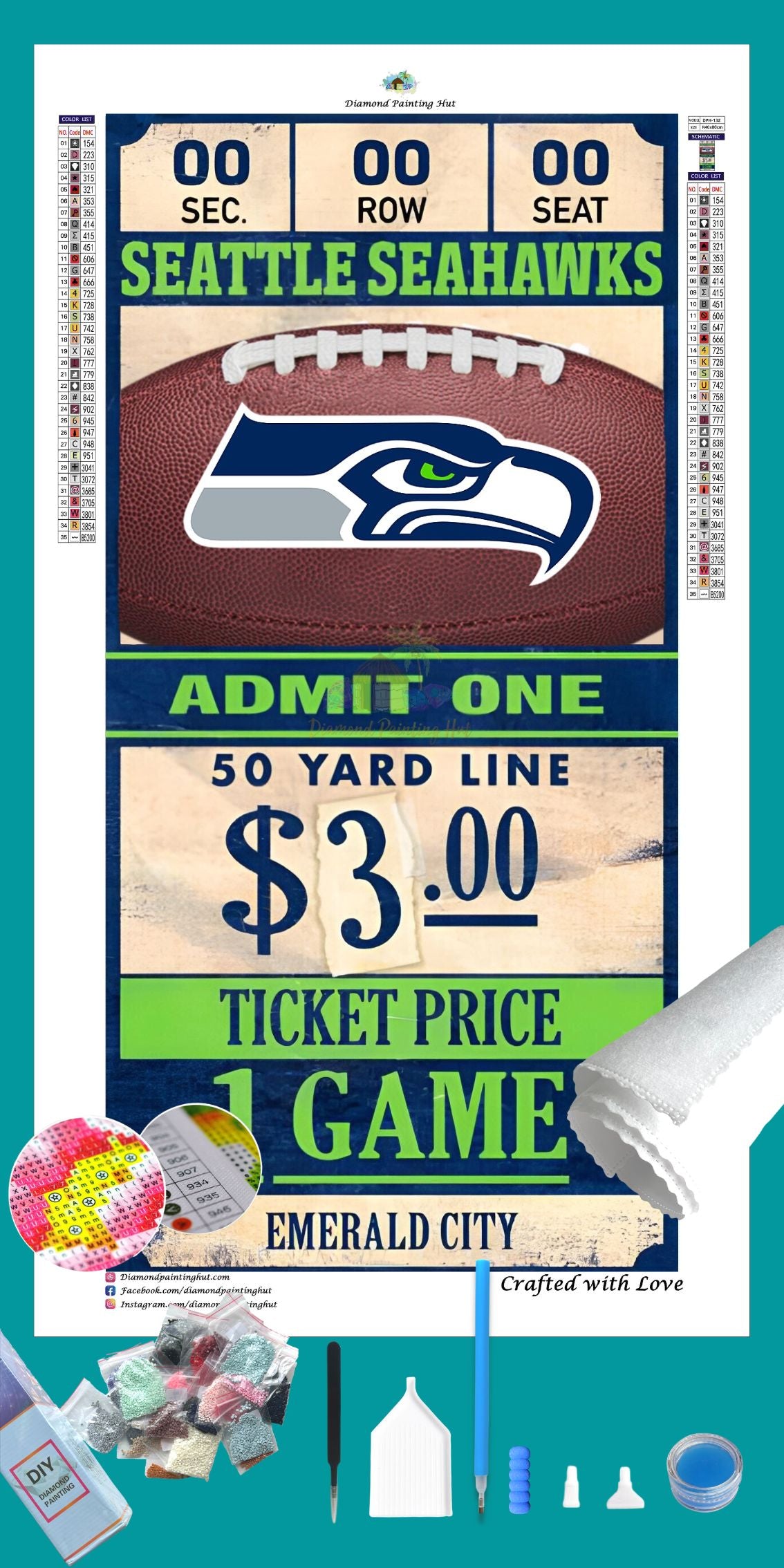 Seattle Seahawks NFL Ticket Diamond Painting - Diamond Painting Hut