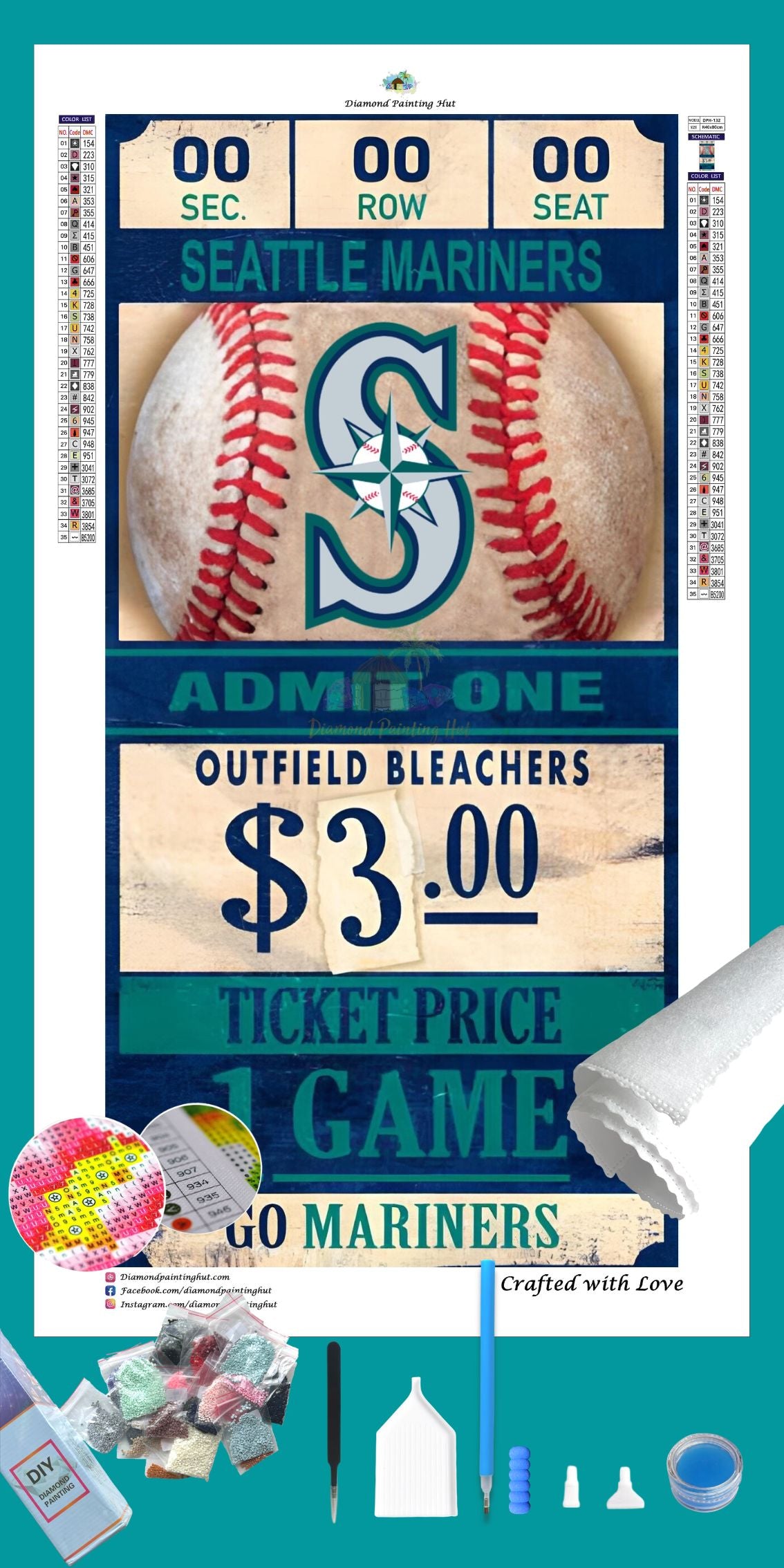 Seattle Mariners MLB Ticket Diamond Painting - 30x60cm / Full Round ...