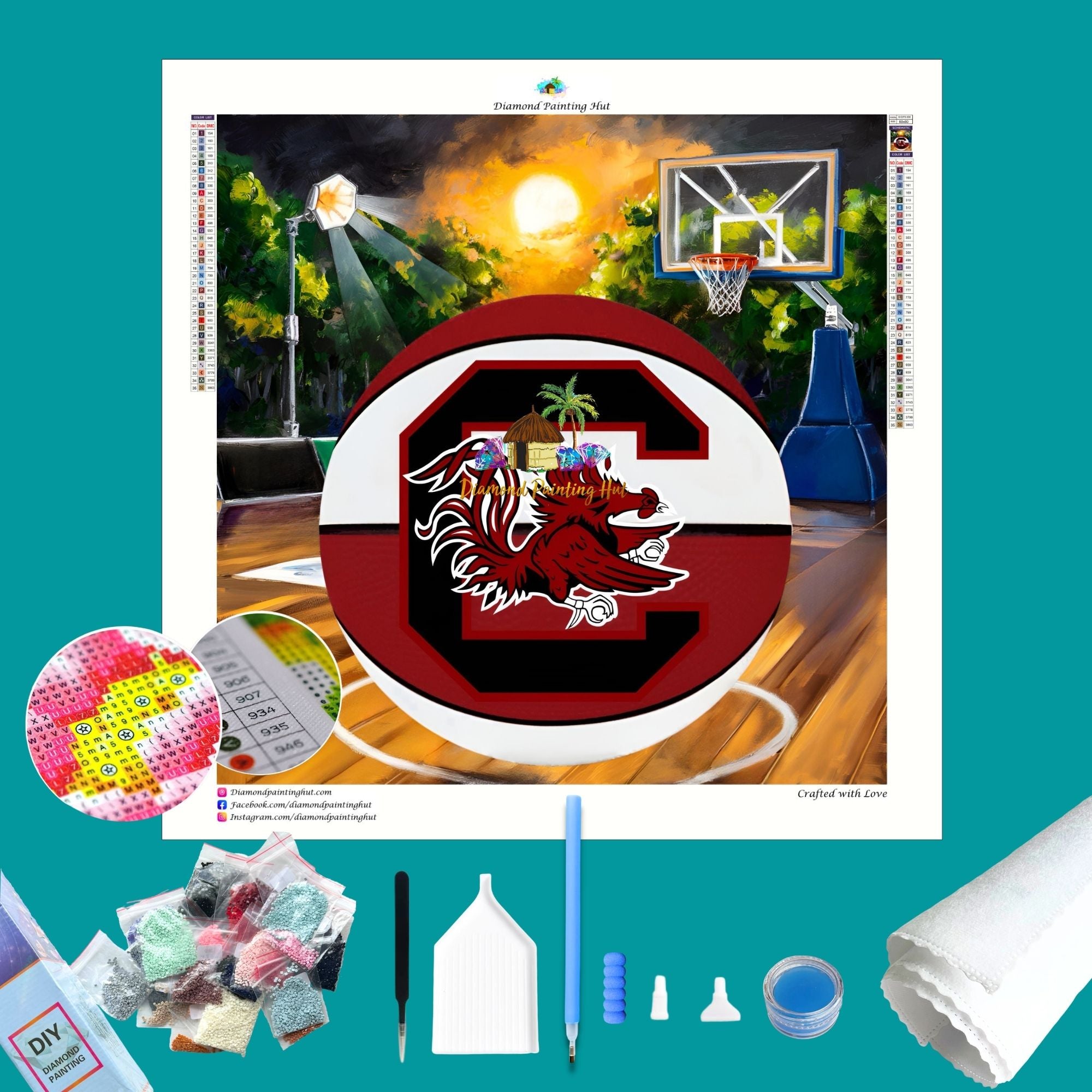 South Carolina Basketball Diamond Painting - 30x30cm / Outside Court ...