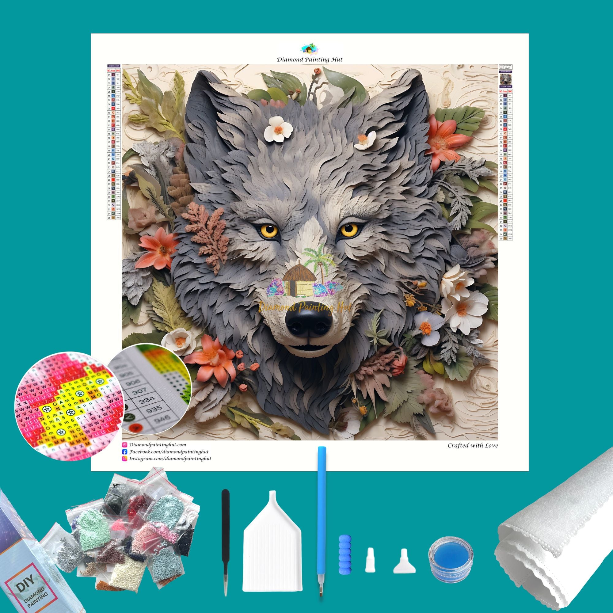 Spring Wolf Diamond Painting - 30x30cm / Full Round Drill - Diamond ...