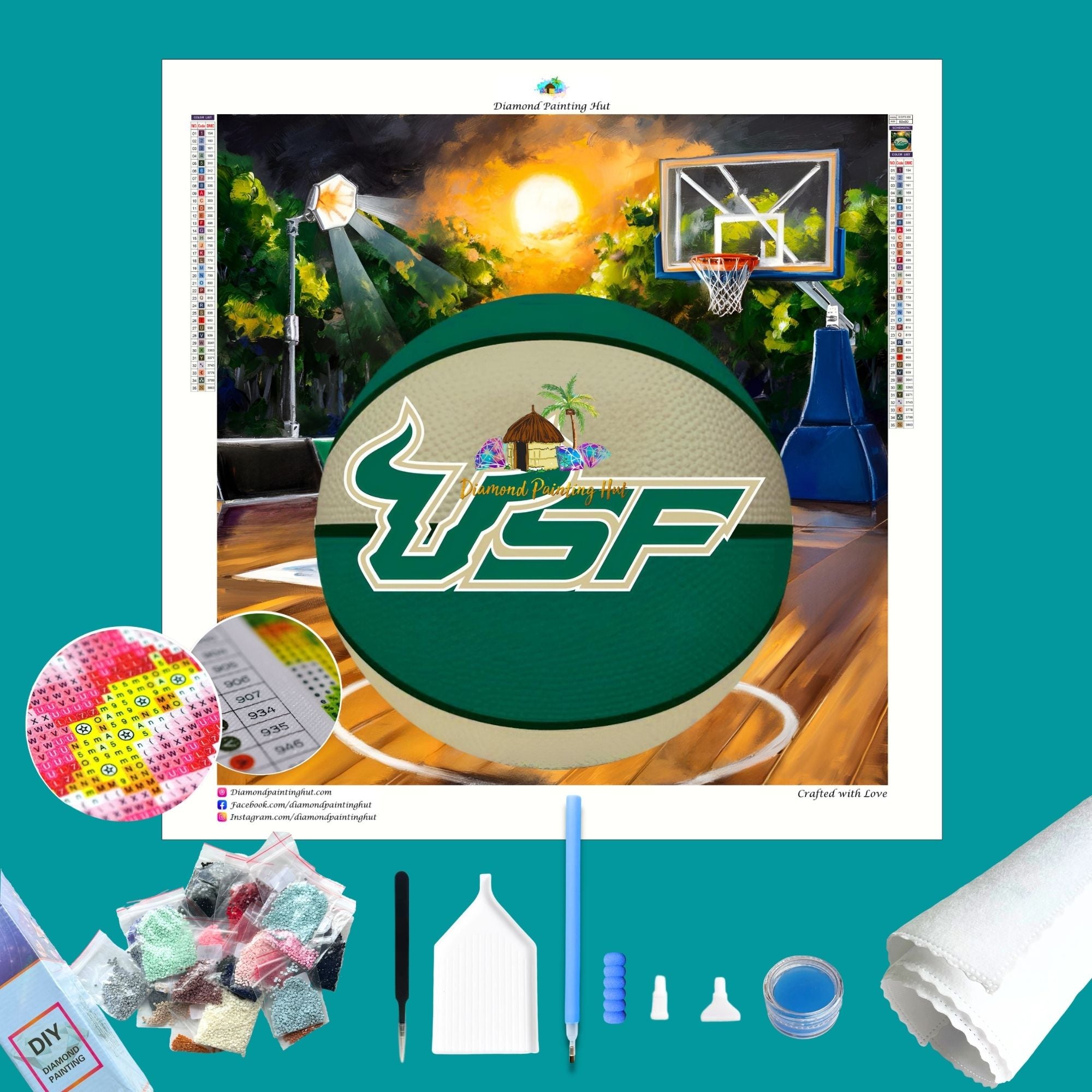 USF Basketball Diamond Painting - 30x30cm / Outside Court / Full Round ...