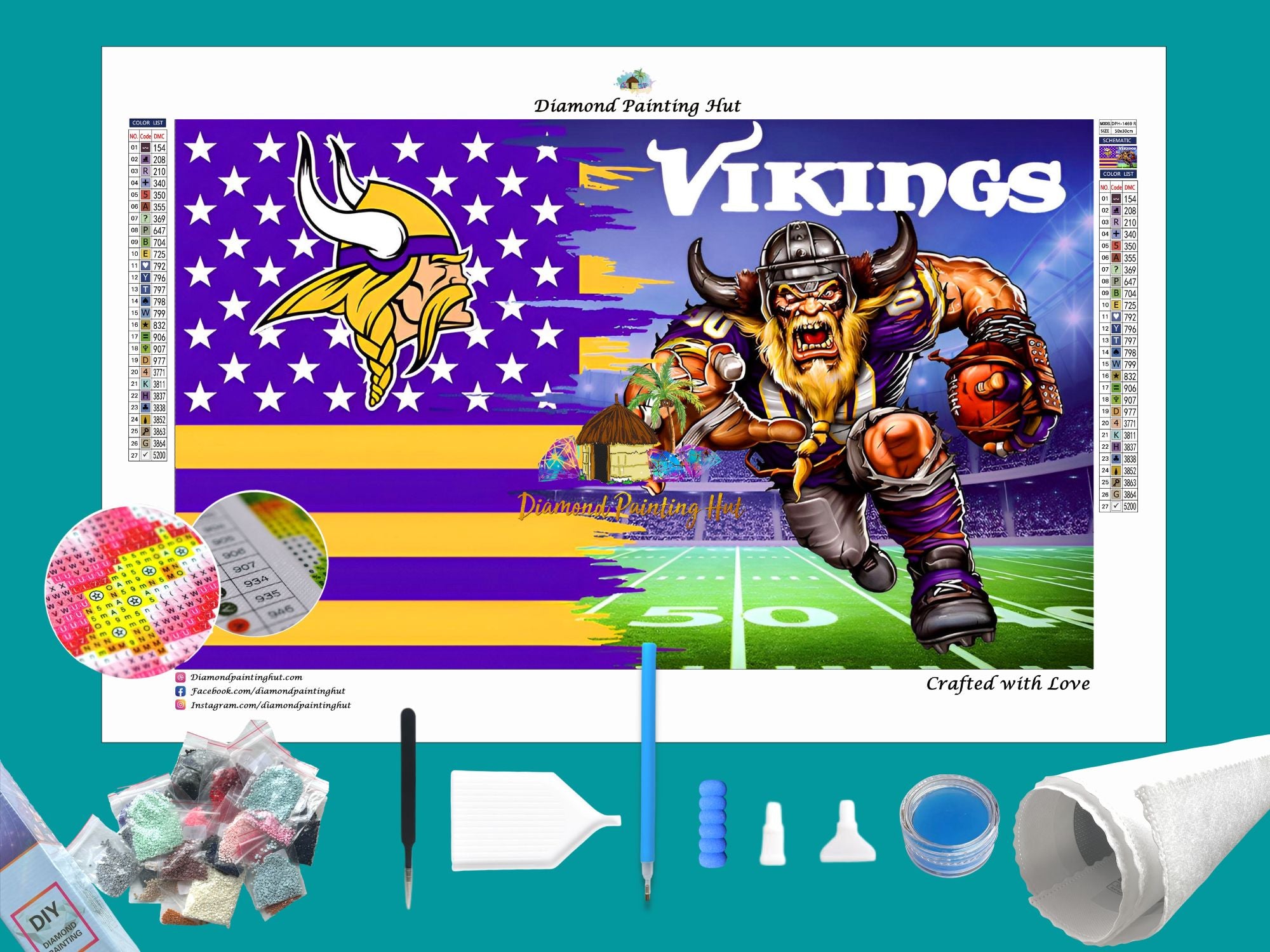 Vikings NFL Flag Diamond Painting - 50x30 cm / Full Round Drill ...