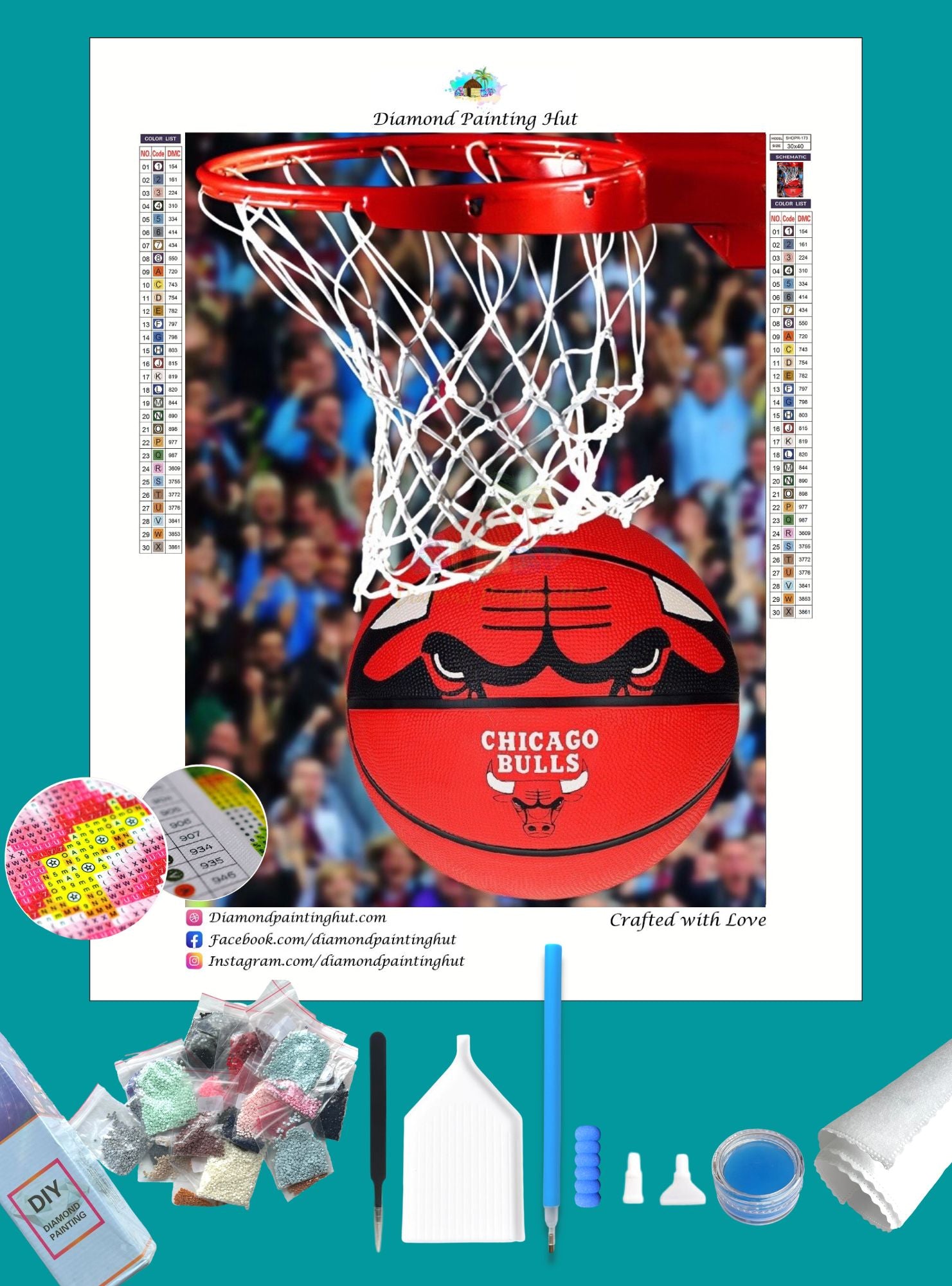Chicago Bulls NBA Basketball Diamond Painting - 22x30cm / A / Full ...